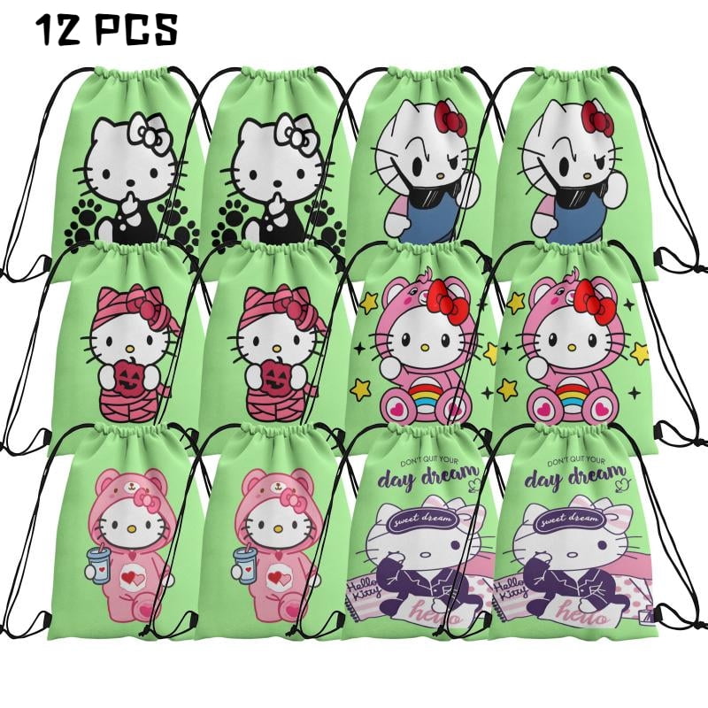 Lheaggik 12 Packs Hello Kitty Candy Drawstring Bag Drawstring Goodie Favor Bags for Boys and ...