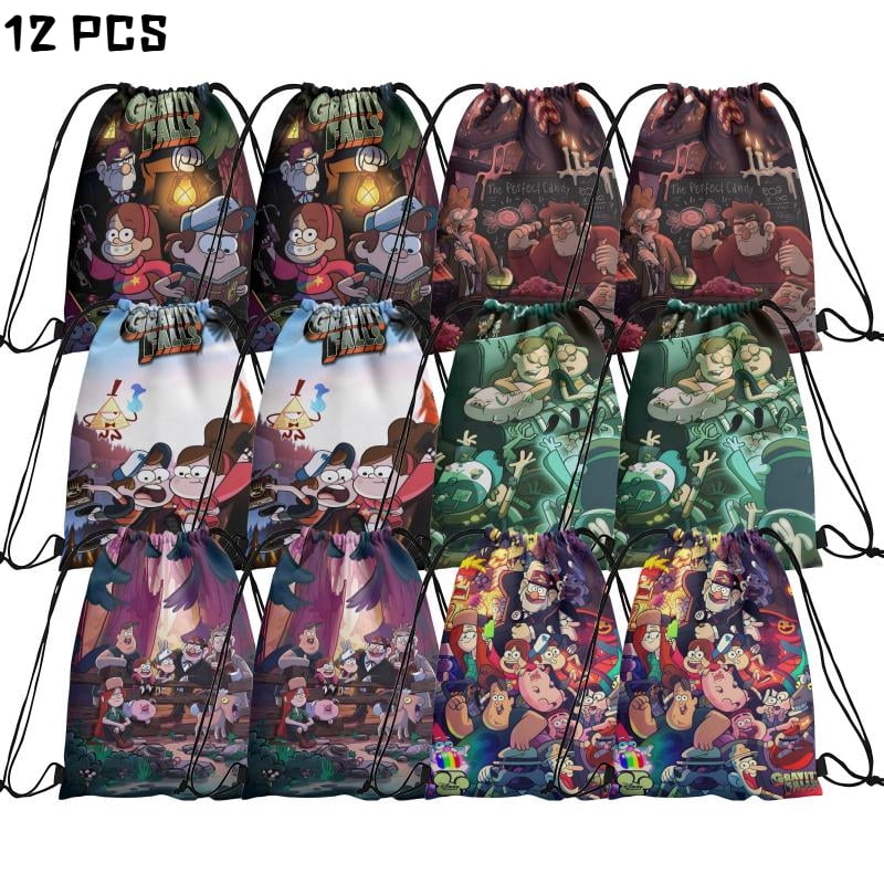 Lheaggik 12 packs Gravity Falls Candy Drawstring Bag Drawstring Goodie Favor Bags for Boys and ...