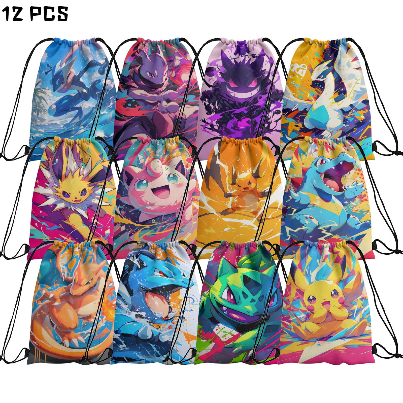 Lheaggik 12 packs Pokemon candy drawstring bag drawstring goodie favor bags for boys and girls ...