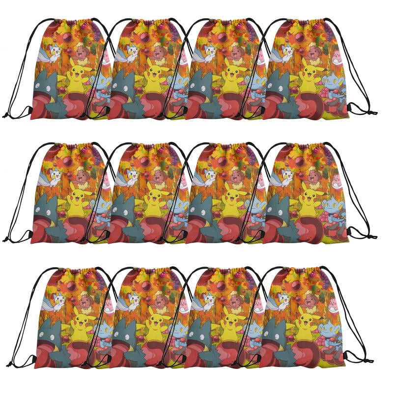 Lheaggik 12pcs Poke-mon Party Drawstring Bag Reusable Pokemon Cartoon ...