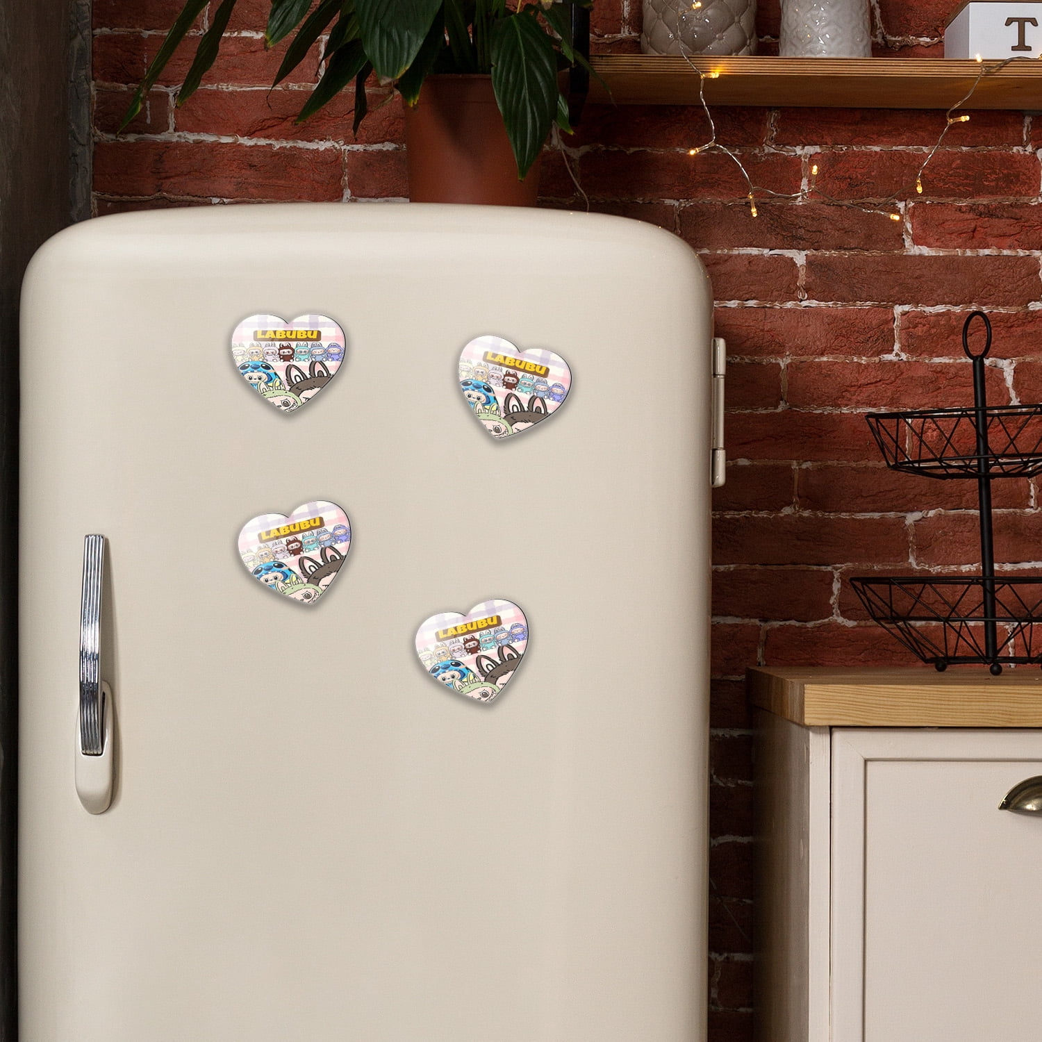 Lheaggik 2 Pcs La Bu Heart-shaped Fridge Magnets,Acrylic Sticker ...