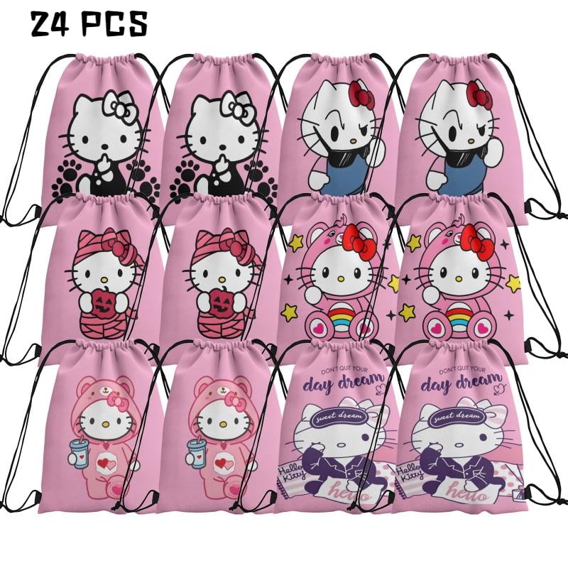 Lheaggik 24 Packs Hello Kitty Candy Drawstring Bag Drawstring Goodie Favor Bags for Boys and ...
