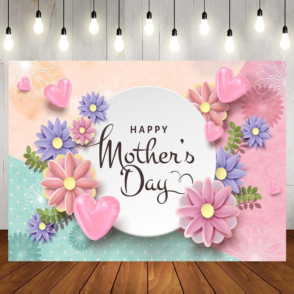 Lheaggik 5.9x3.6ft Happy Mother's Day Backdrops Thanks Mother Party ...