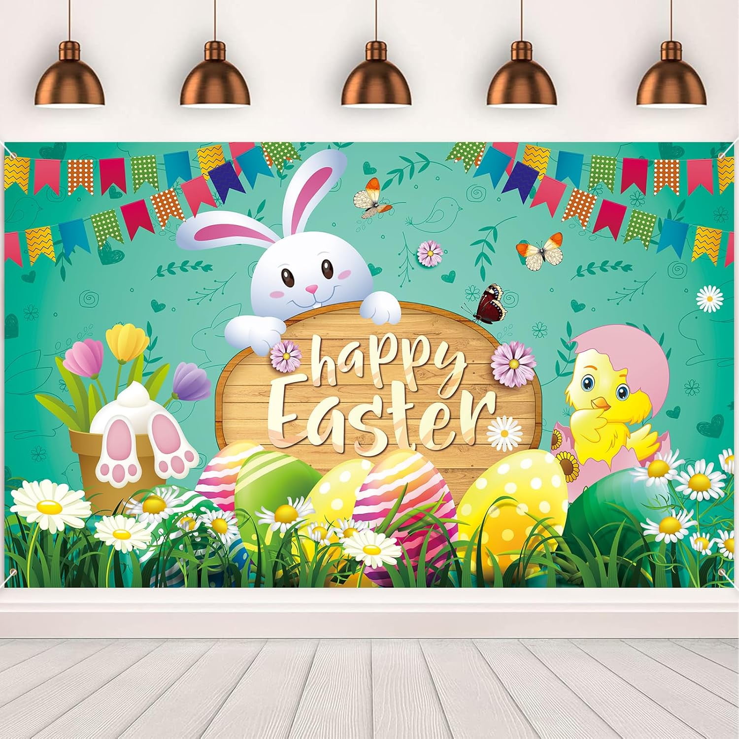 Lheaggik 5x3ft Easter Party Backdrop Colorful Spring Easter Egg Chick ...
