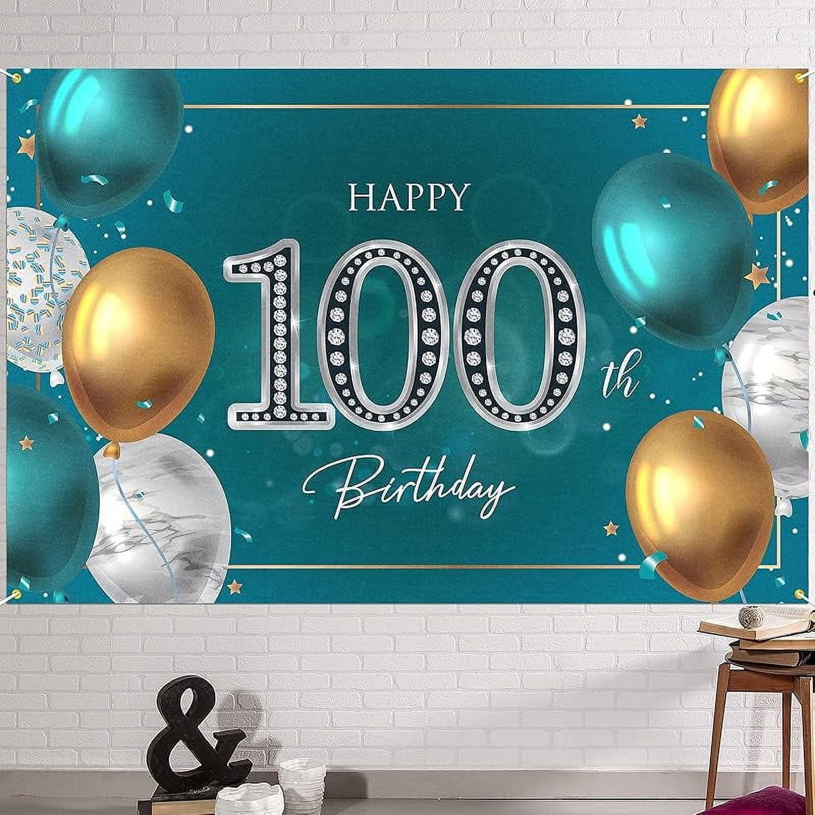 Lheaggik 6x4ft Happy 100th Birthday Banner Backdrop - 100 Years Old Birthday Decorations Party ...