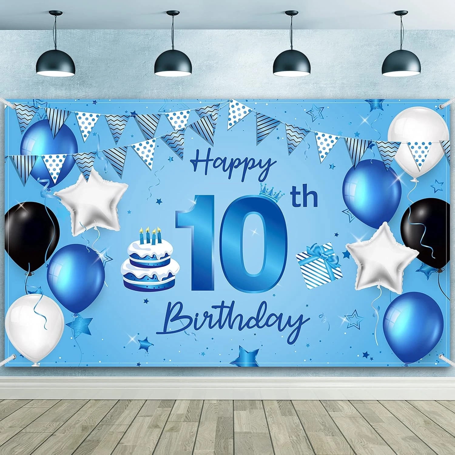 Lheaggik Happy 10th Blue Polyester Birthday Backdrop Banner, 10th ...