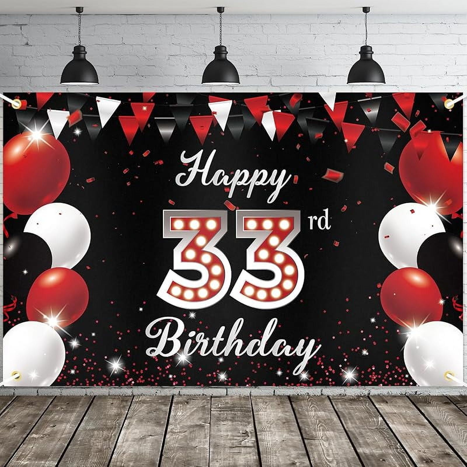 Lheaggik Happy 33rd Birthday Banner, Red Black Happy Birthday Party ...