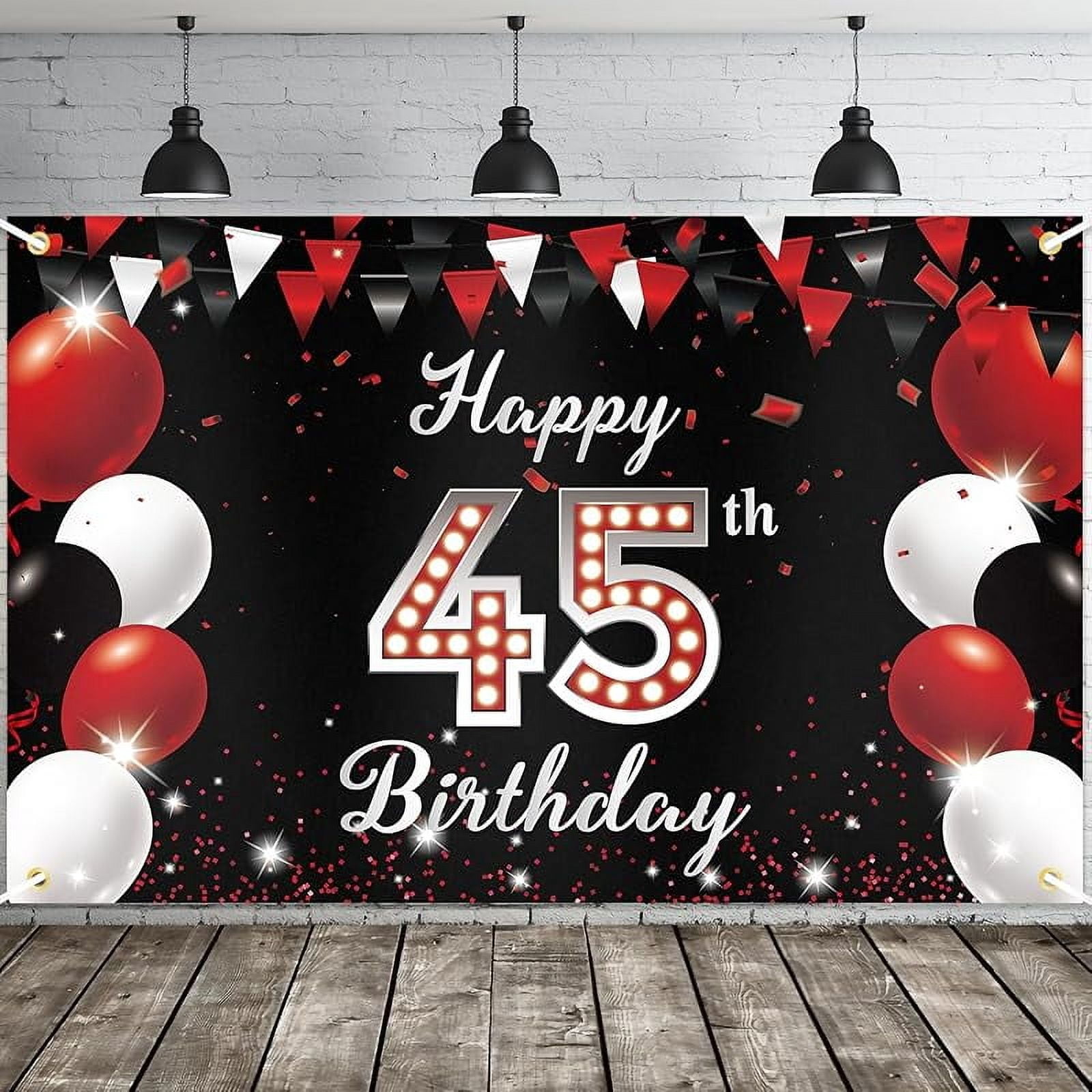 Lheaggik Happy 45th Birthday Banner, Red Black Happy Birthday Party ...