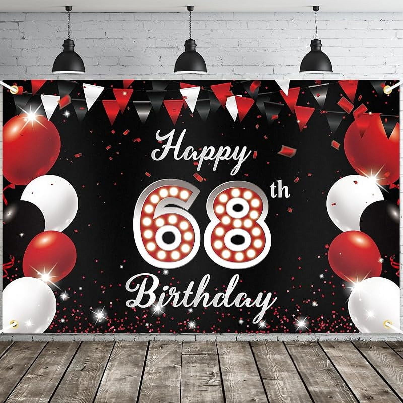 Lheaggik Happy 68th Birthday Banner, Red Black Happy Birthday Party Decorations for Men Women ...
