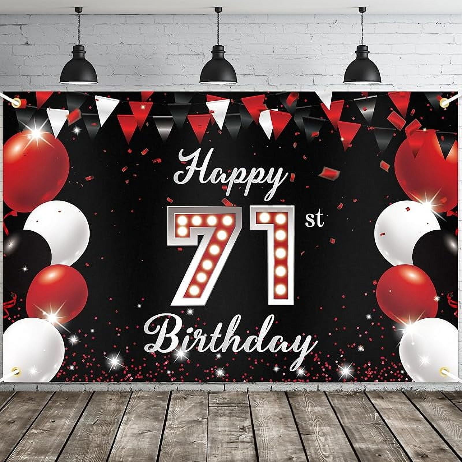 Lheaggik Happy 71st Birthday Banner, Red Black Happy Birthday Party ...