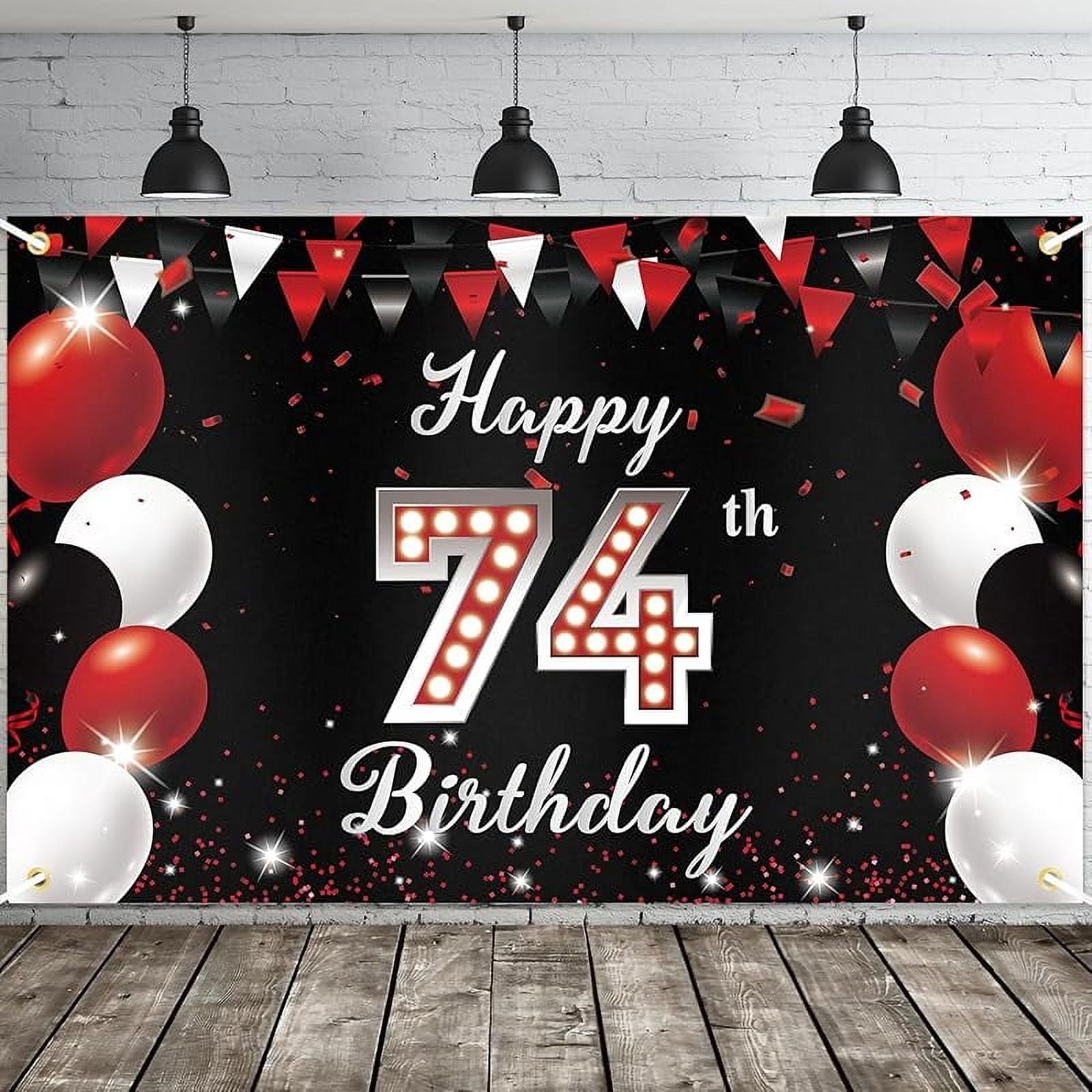 Lheaggik Happy 74th Birthday Banner, Red Black Happy Birthday Party ...