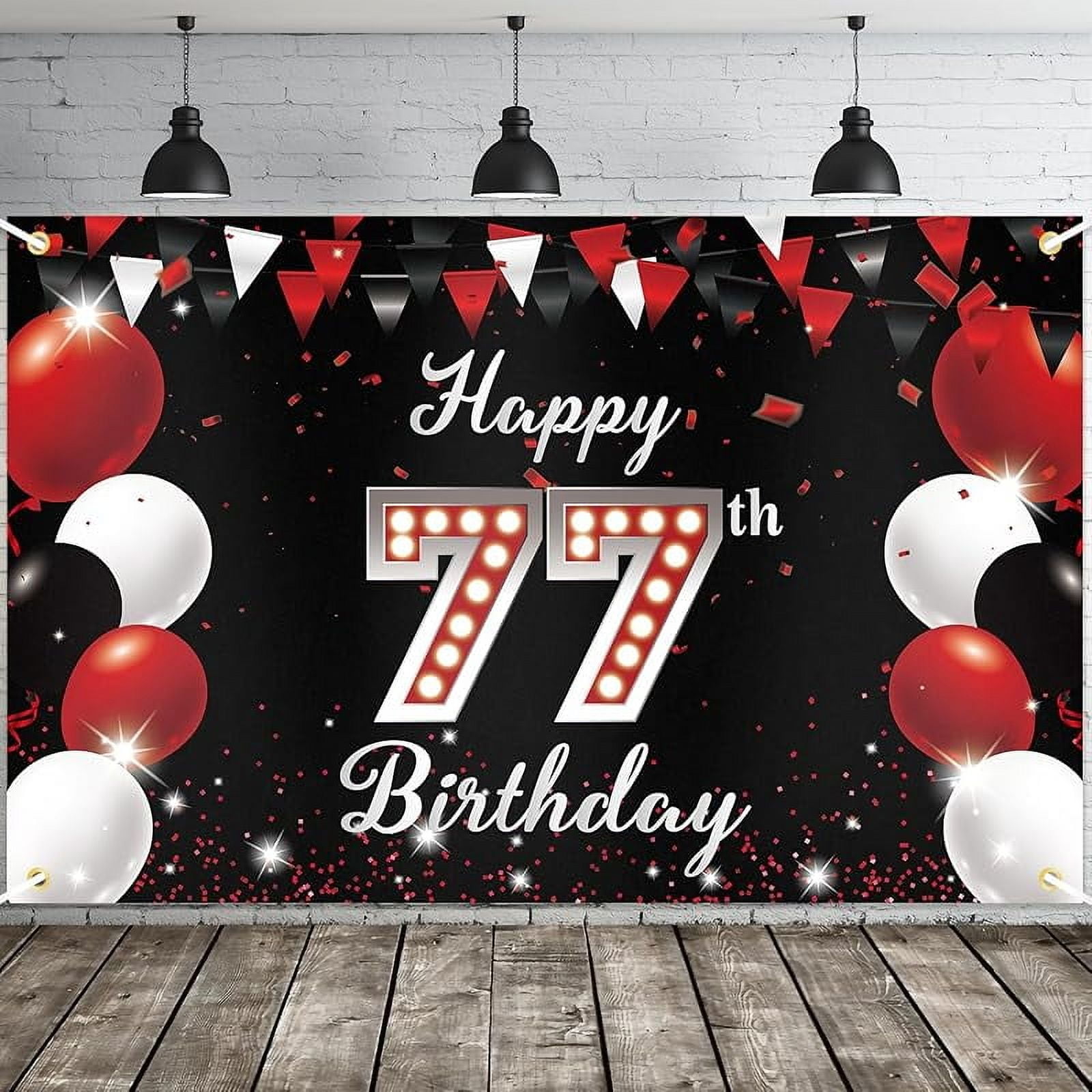 Lheaggik Happy 77th Birthday Banner, Red Black Happy Birthday Party ...