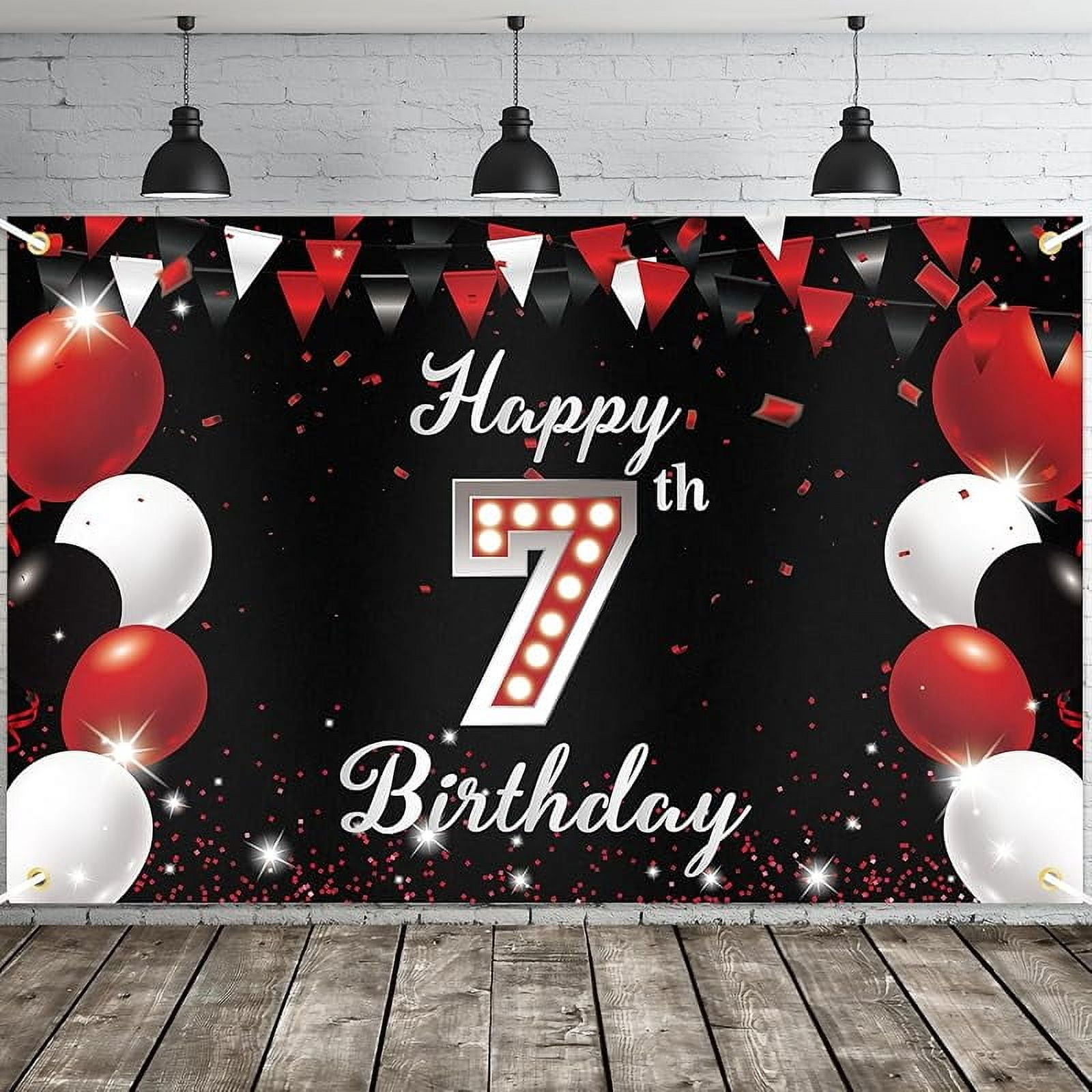 Lheaggik Happy 7th Birthday Banner, Red Black Happy Birthday Party ...