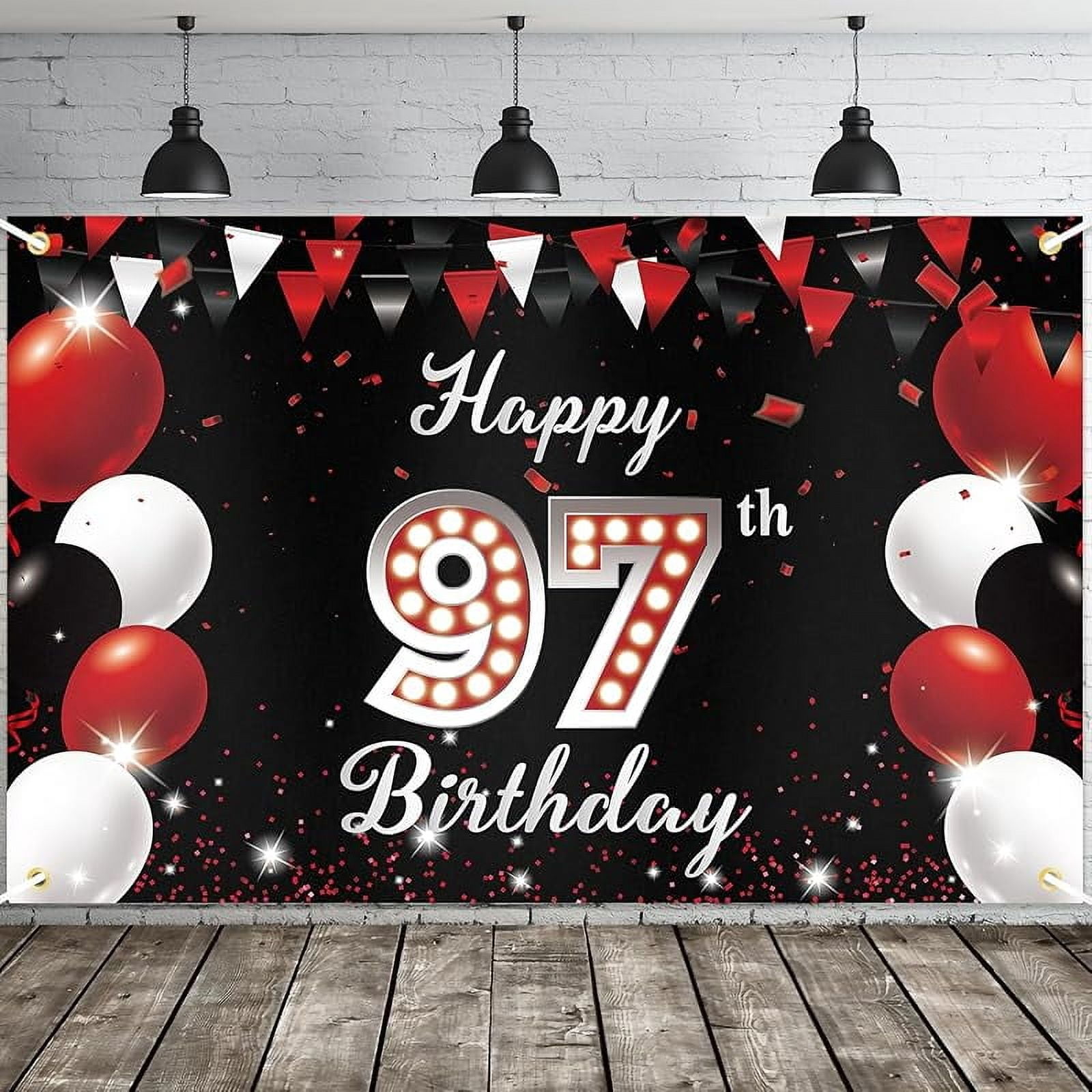 Lheaggik Happy 97th Birthday Banner, Red Black Happy Birthday Party ...