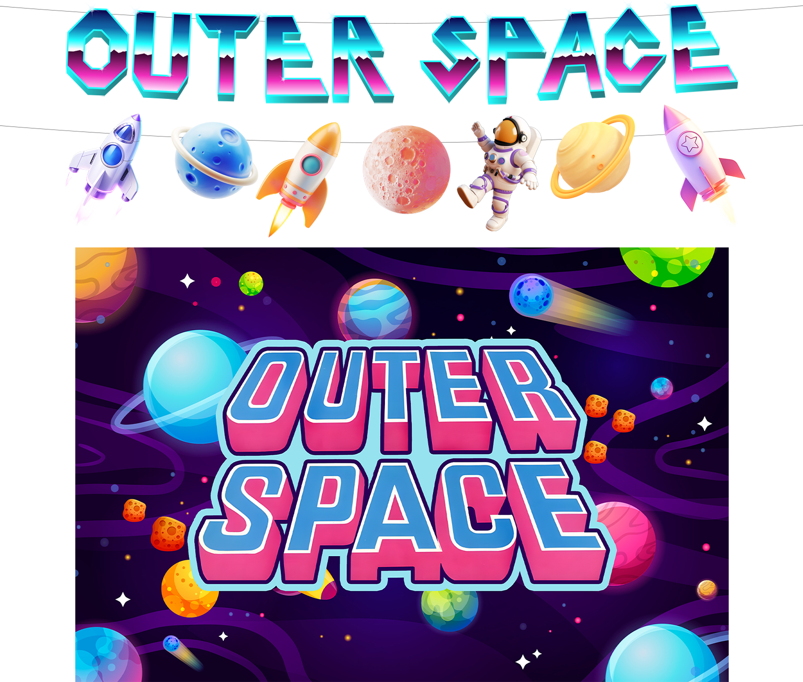 Lheaggik Happy Birthday Banner Outer Space Birthday Backdrop Cartoon ...