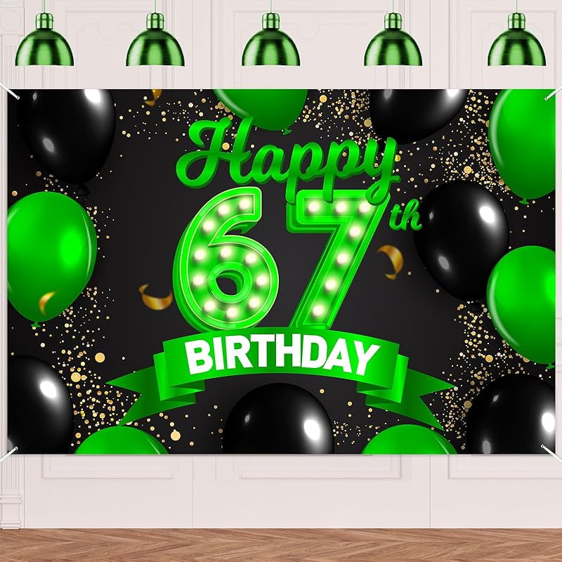 Lheaggik Happy Birthday Green and Black Banner Backdrop Cheers to 67 ...