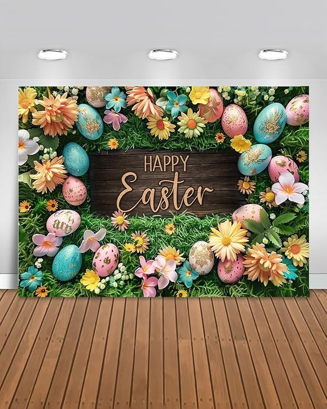Lheaggik Happy Easter Backdrop Colorful Easter Eggs Backdrop Easter ...