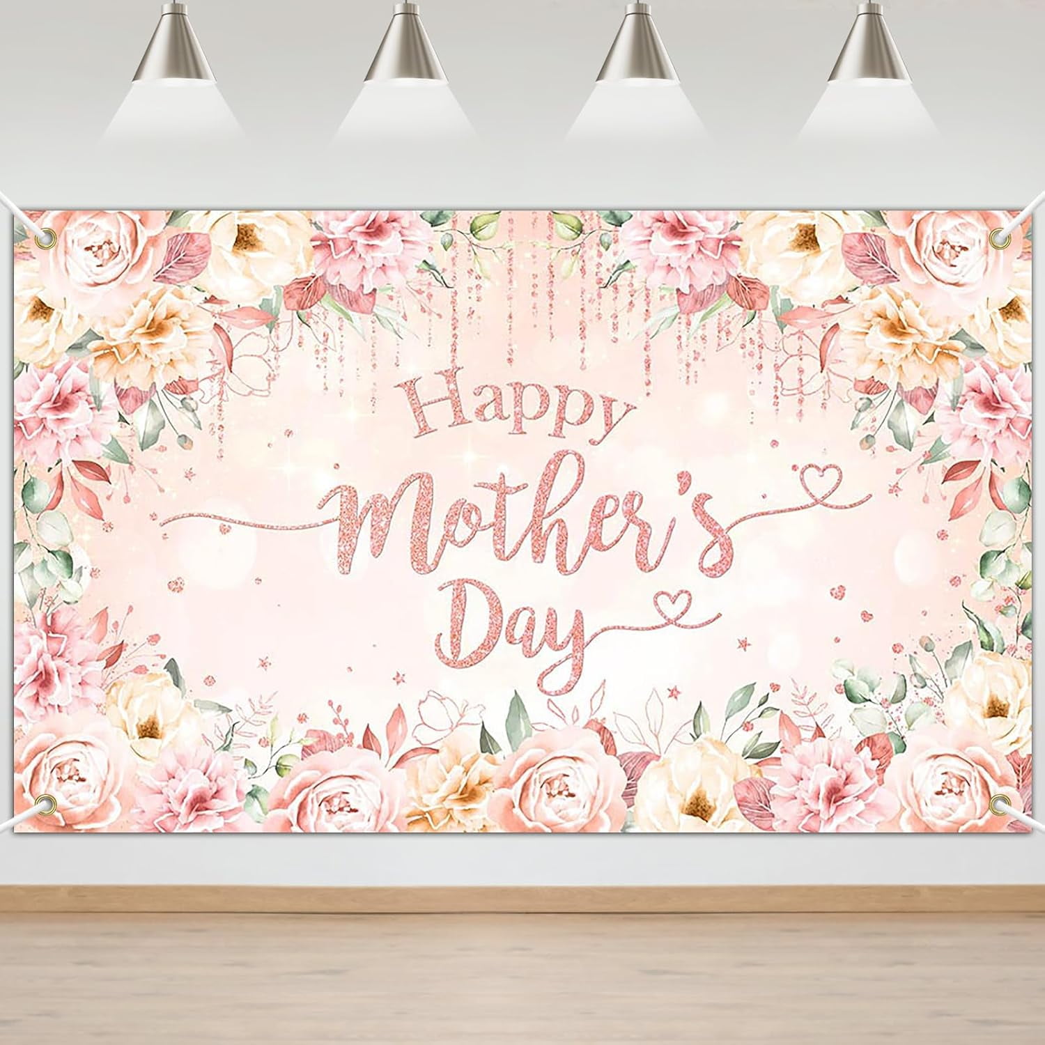 Lheaggik Happy Mother's Day Backdrop Blush Pink Floral Mother's Day ...