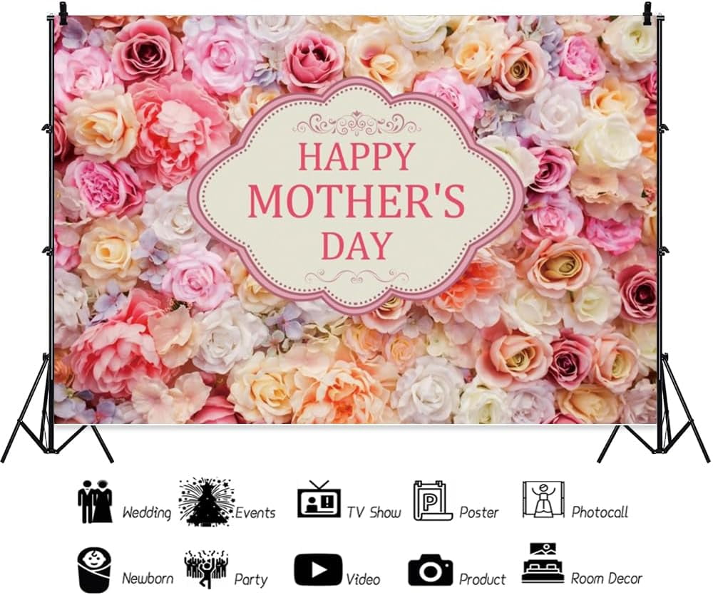 Lheaggik Mothers Day Backdrop Colorful Carnation I Love Mom Party ...