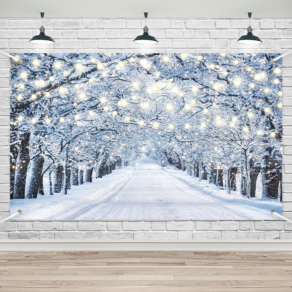 Lheaggik Winter Wonderland Banner Christmas Snow Scene Backdrop for ...