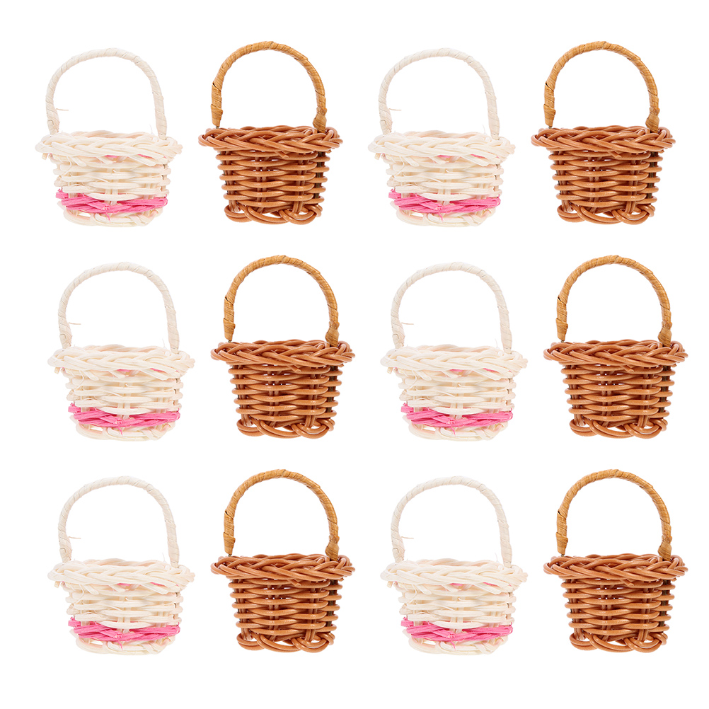 Lhio 24 Pcs Mini Woven Flower Basket Cube Bins Baskets with Handles ...