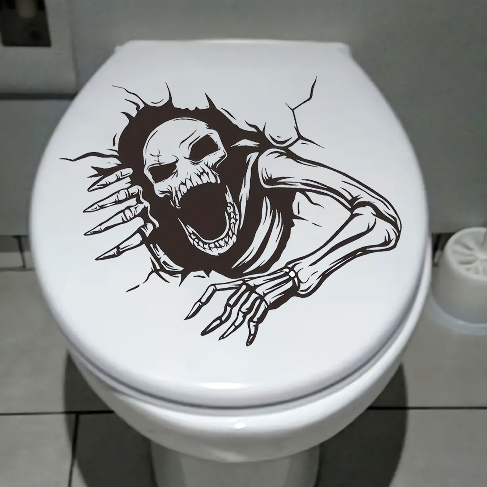 Lhrmh Black Skull Wall Breakthrough Toilet Sticker - Terrifying ...