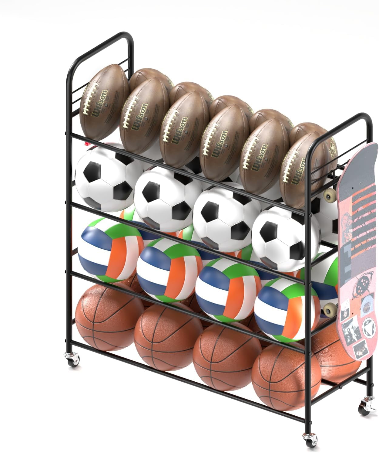 Lhysn Basketball Rack - Large Capacity Double Row Ball Storage Rack, 4 ...