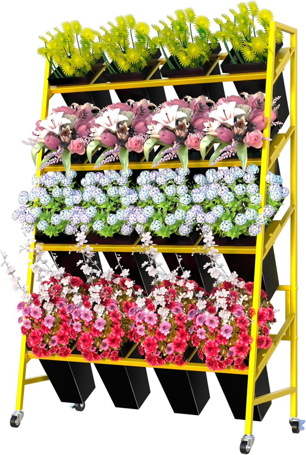 Lhysn Flower Display Stand, 4 Tier Metal Plant Stand with 16 PCS Black ...