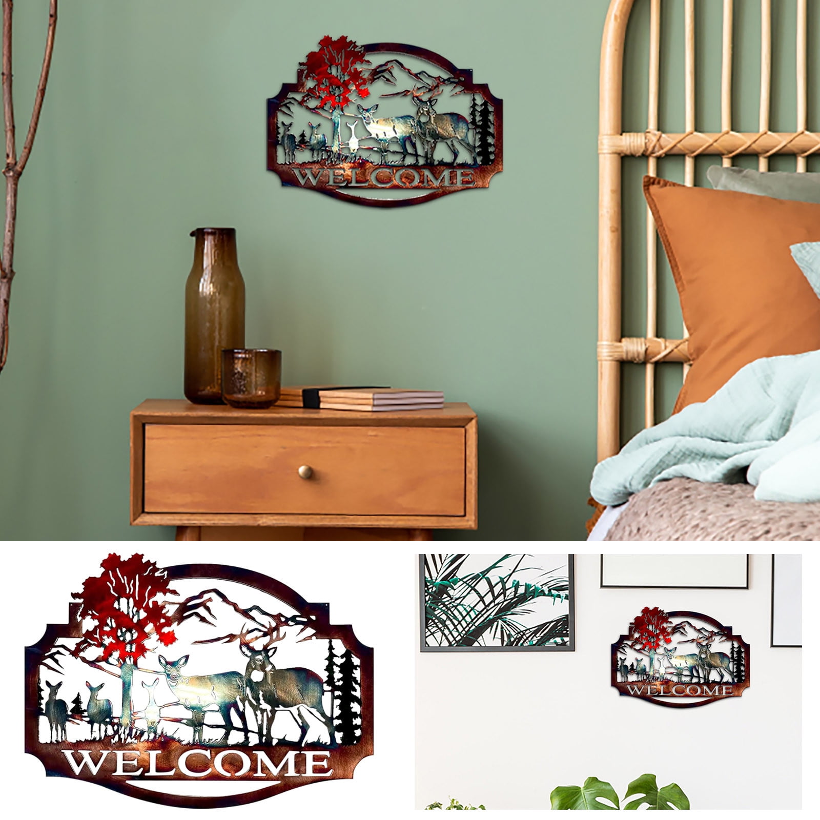 Li HB Store Forest Tree Deer Wall Art Metal Rustic Hunting Decor For ...