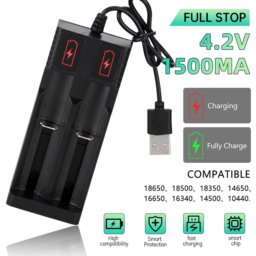 Li-Ion Battery Charger, USB Charging Device, 5V 2A Rechargeable 18650 Li-on Batteries, 2 Slots ...