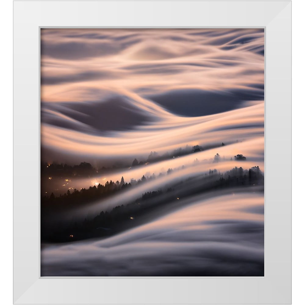 Li, Jinghua 20x22 White Modern Wood Framed Museum Art Print Titled - The Dancing Wave Under The ...