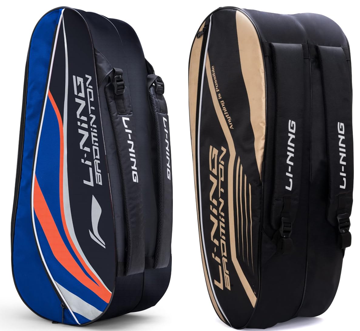 Li-Ning Hot Shot Triple Zipper Polyester Badminton Kit Bag (Black, Gold) Panther Double Zipper ...