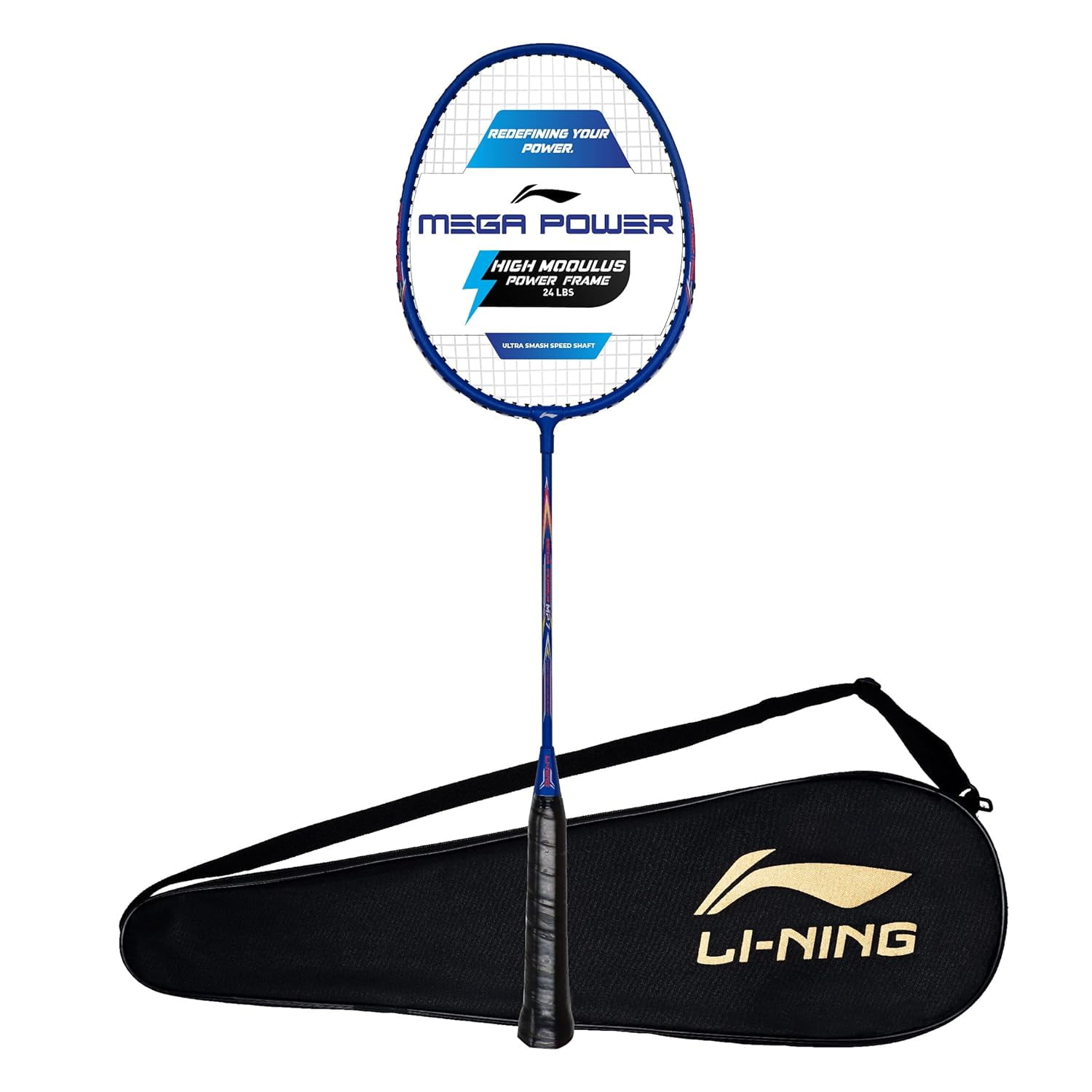 Li-Ning Mega Power 7 , Aluminum Strung Badminton Racket | Blue & Black ...