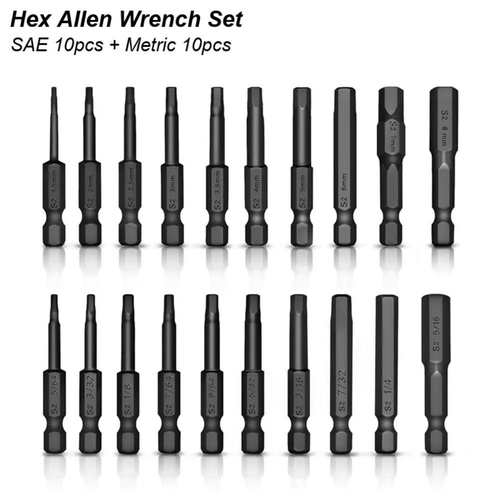 Li Xianchai 10PCS SAE/Metric Hex Screwdriver Head Allen Wrench Drill Bit Set 1/4" Diameter Quick ...