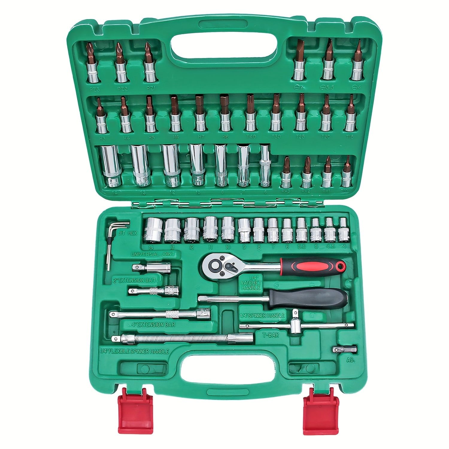 Li Xianchai 53PCS 1/4Inch Ratcheting Wrench Set Metric Hex Bit Socket ...