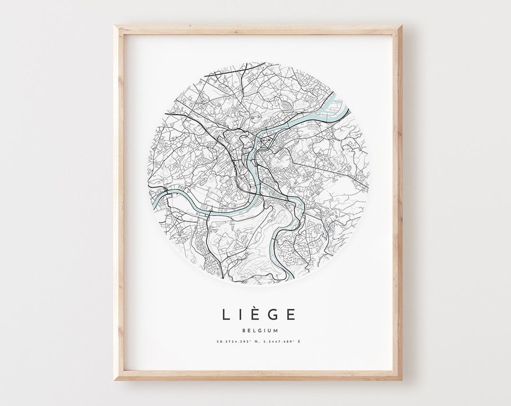 Liège Map Print, Liège Map Poster City Wall Art, Liège Road Map, Liège ...