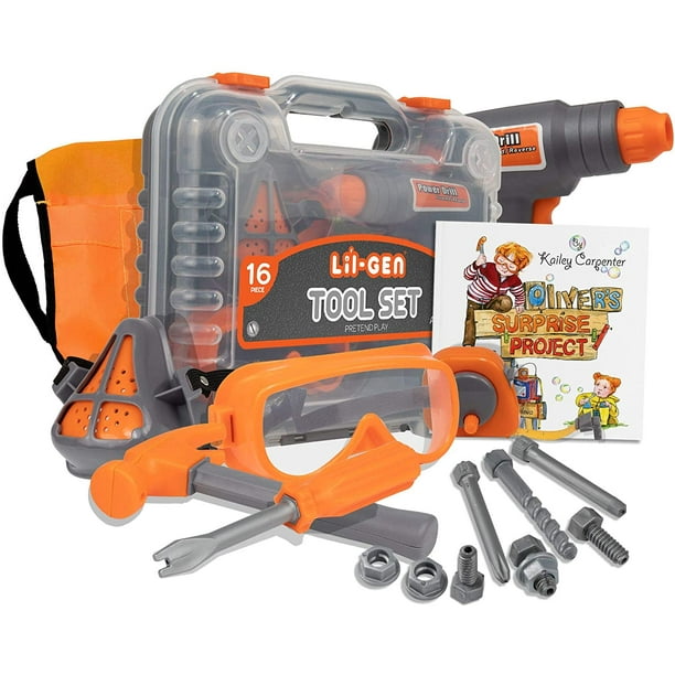 Li'l-Gen Kids Tool Set with Book | 16 Pieces Pretend Tools Plus Case ...