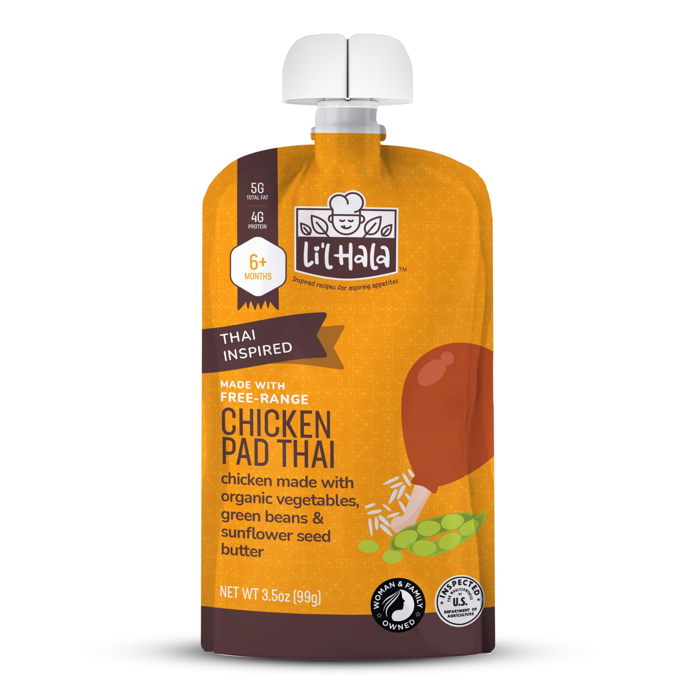 Li’l Hala Chicken Pad Thai - SMRBaby or Toddler Food Pouch (6+ Months ...