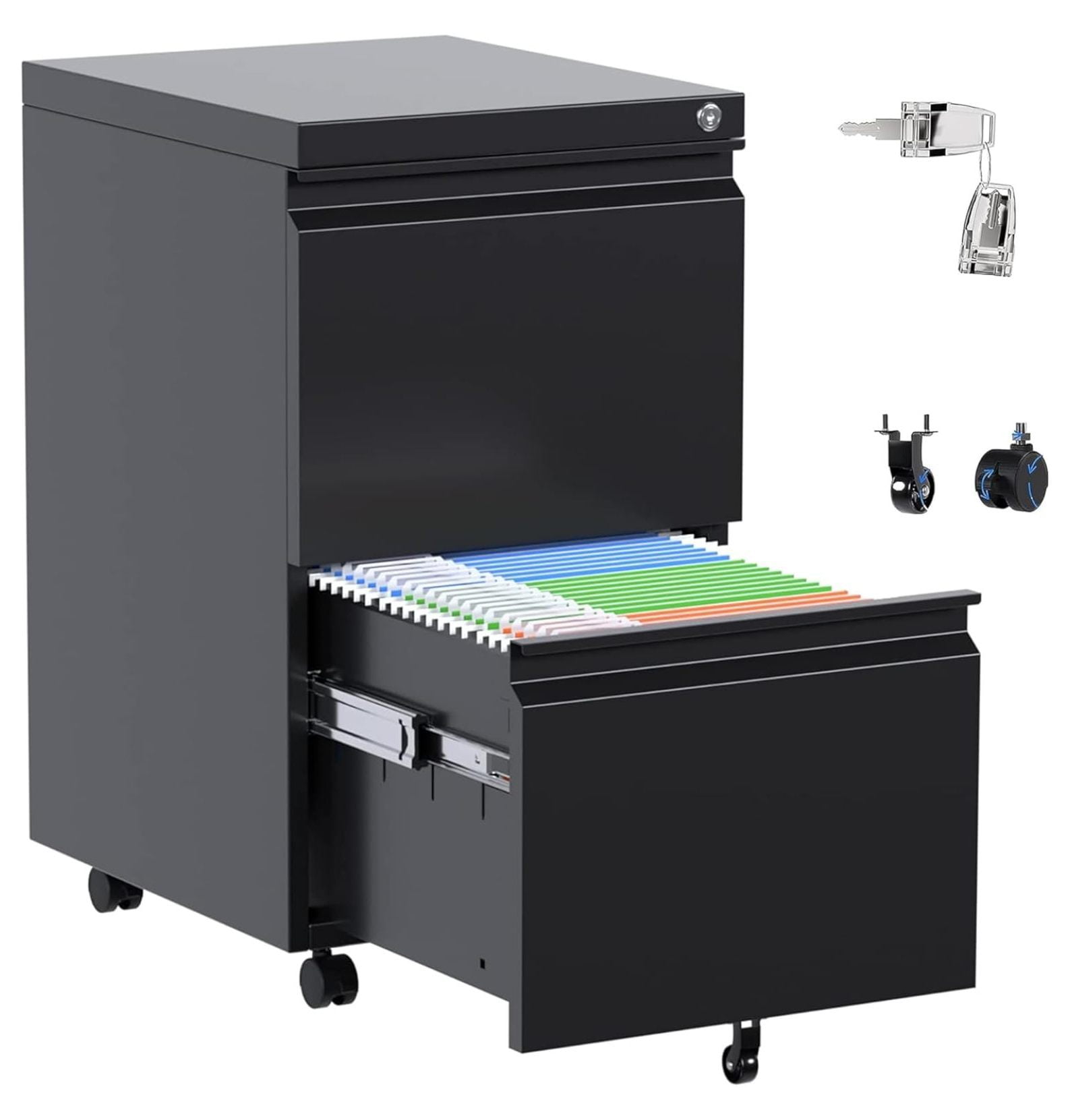 Li shun jin Metal 2 Drawer Mobile File Cabinet with Lock, Under Desk ...
