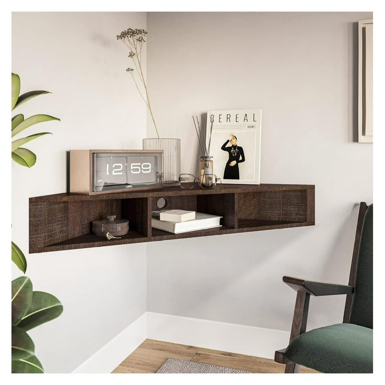 Li shun jin Modern Floating Wall Mounted Corner Shelf 47 TV Console with Three Shelves and A Cable Cutout Space Saving Decorative Media Corner Storage Russel Espresso Walmart