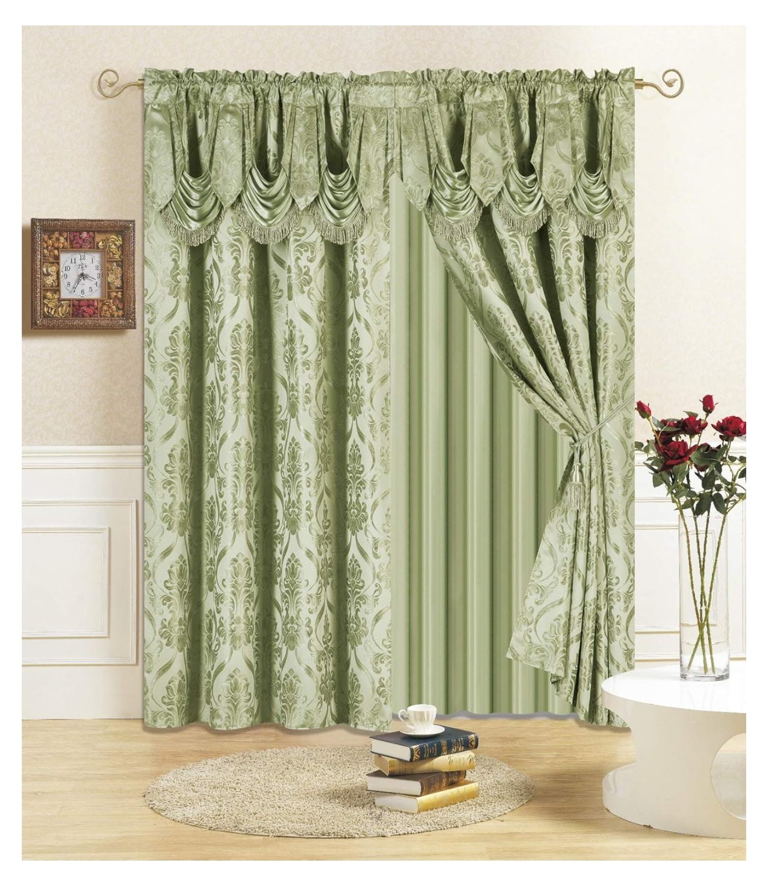 Li shun jin New 4 Piece Drape Set 96" Length with Attached Valance and ...