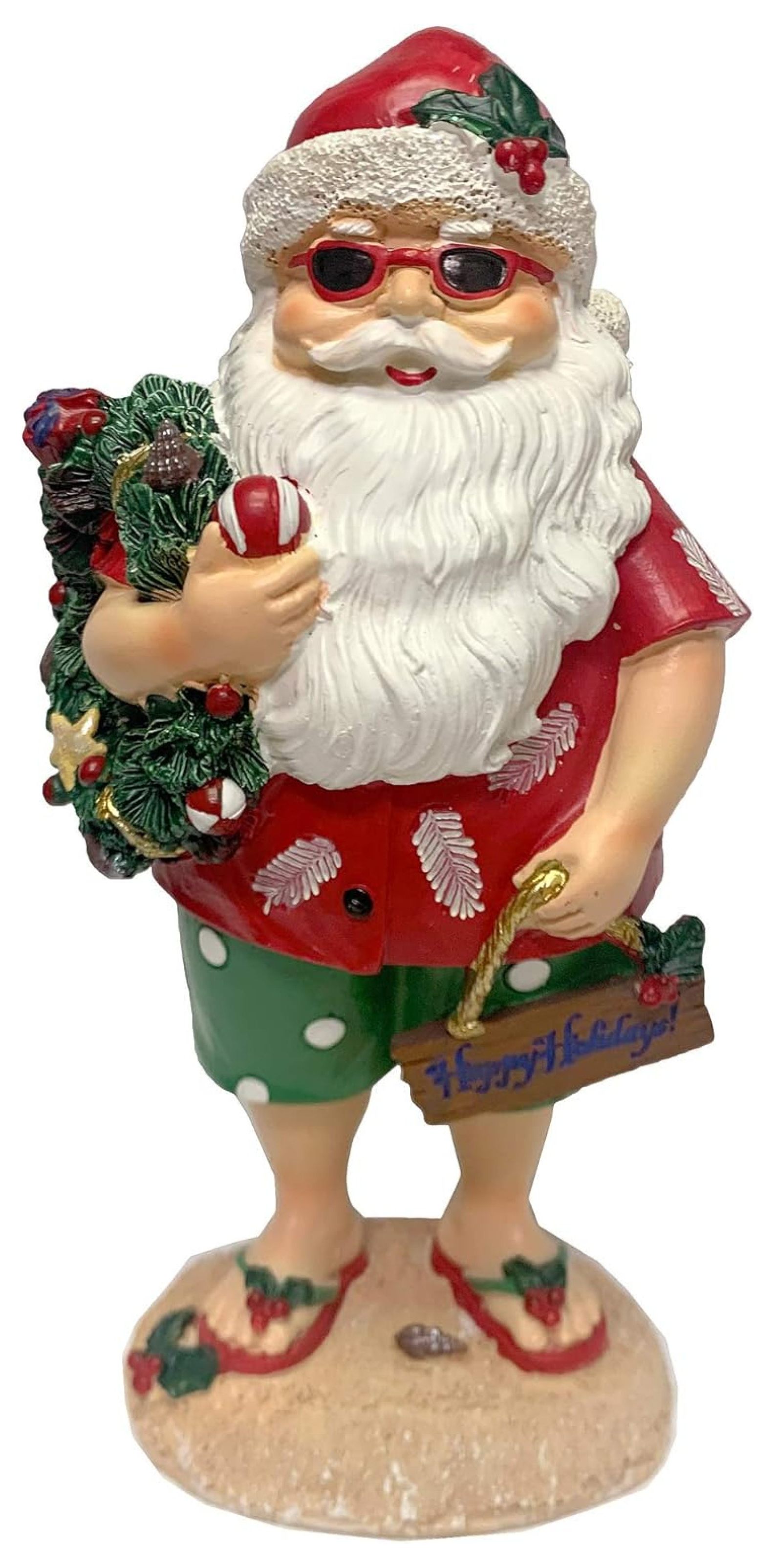 Li shun jin Tropical Santa Figurine with Wreath & 'Happy Holidays' Sign ...