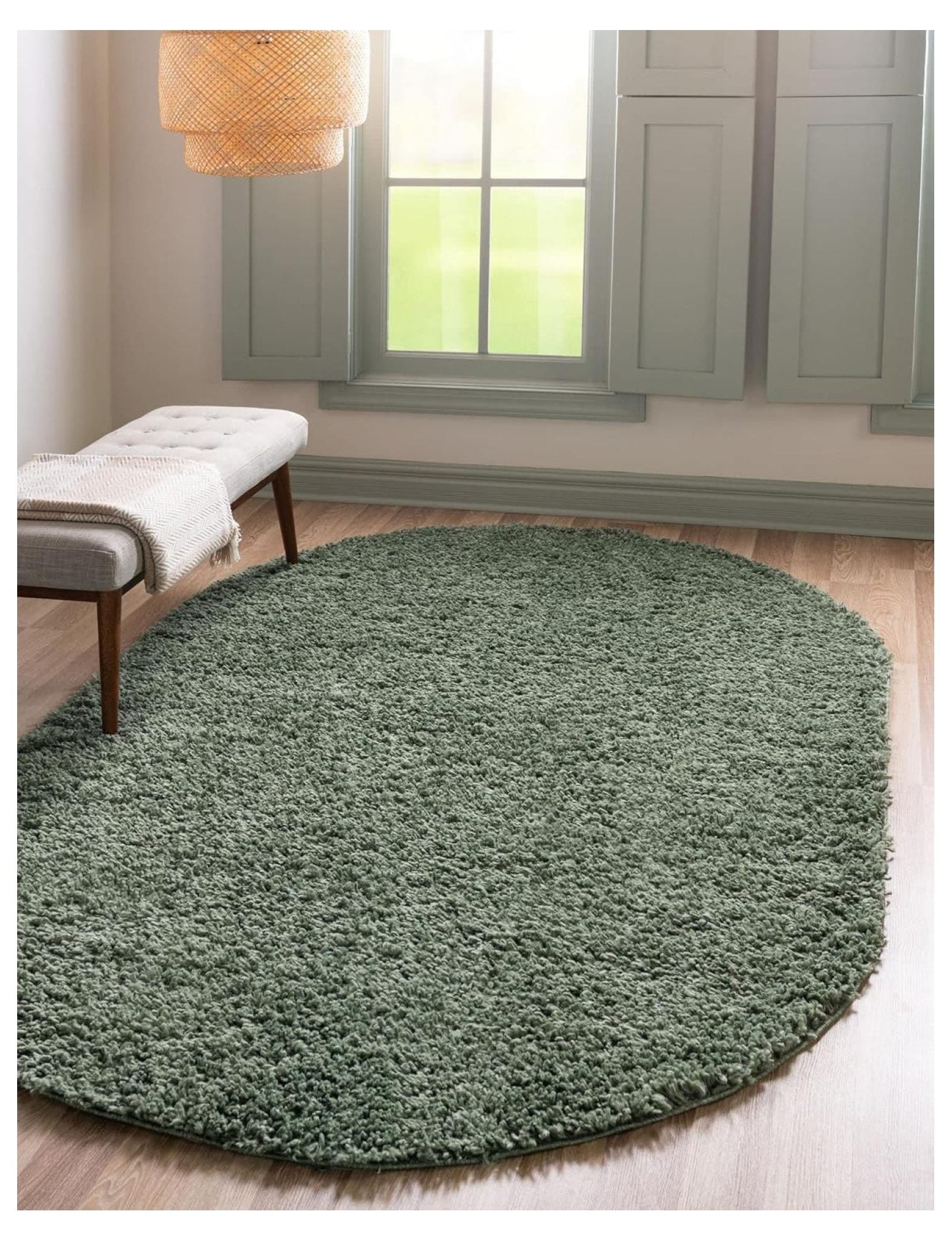 Li shun jin Zermatt Shag Collection Rug – 3' 3 x 5' 3 Oval Sage Shag ...
