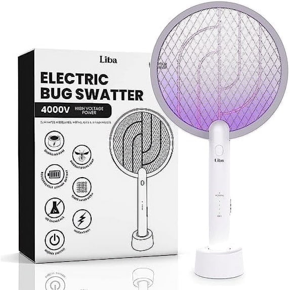 Liba Electric Fly Swatter Racket, 4000V Bug Zapper, USB Rechargeable ...