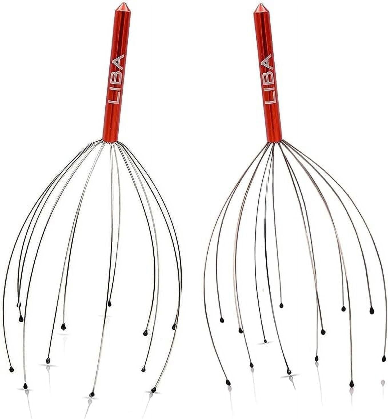 Liba Scalp Massager Tool 2-Pack, Red, 12 Wire, Gentle Rubber Beads ...