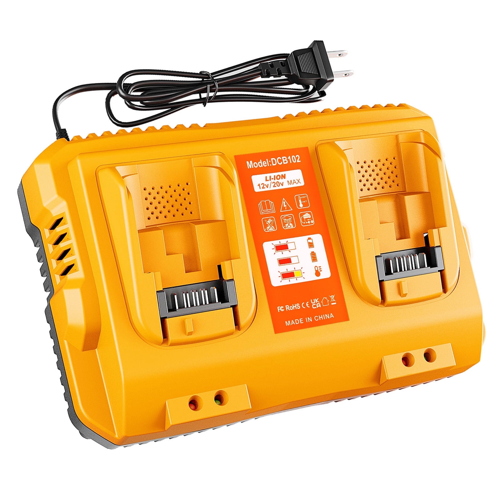 LiBatter DCB102 Dual-Ports Battery Charger Compatible DeWalt 12V 20V ...