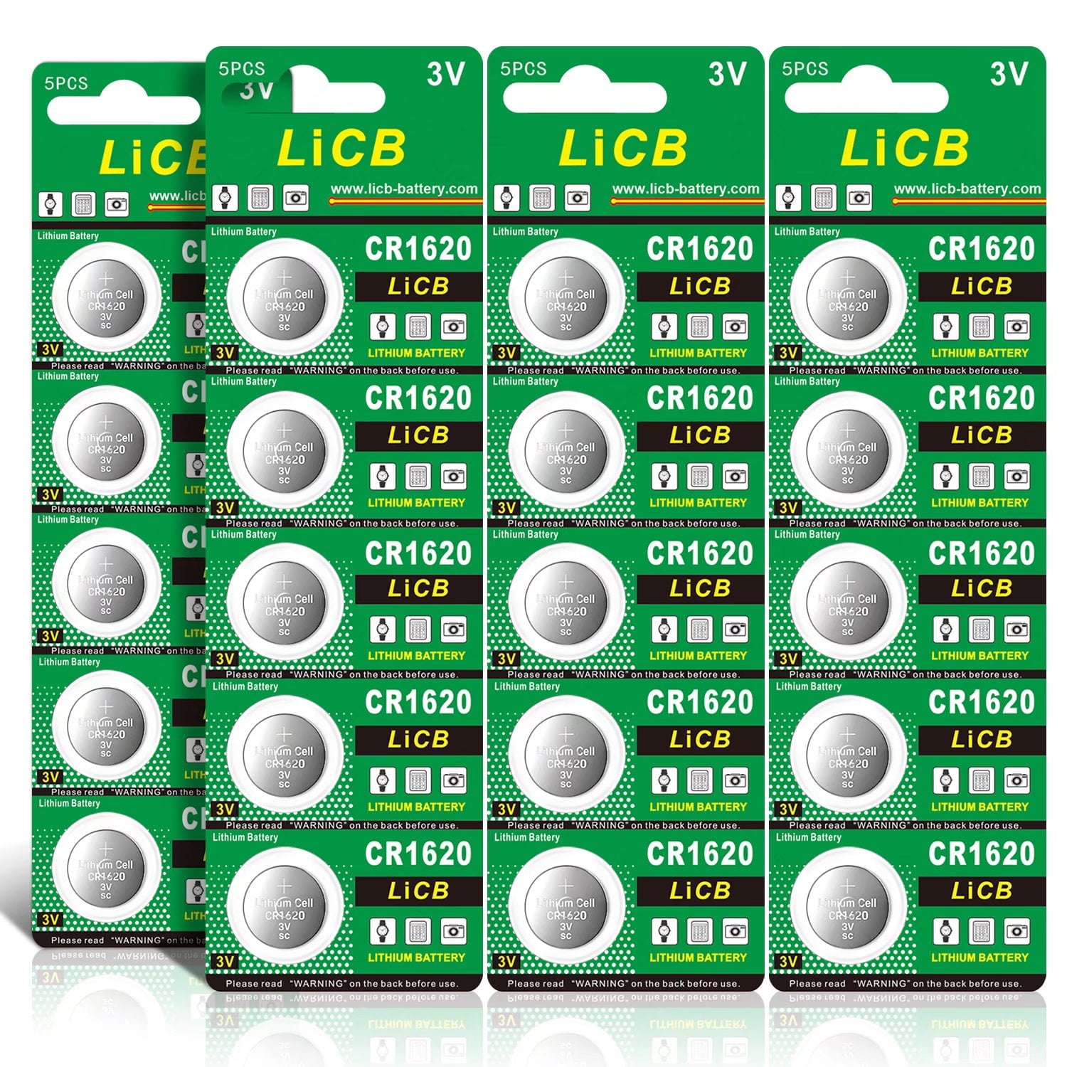LiCB 20 Pack CR1620 Button Cell Battery 3V Lithium Battery CR 1620 ...