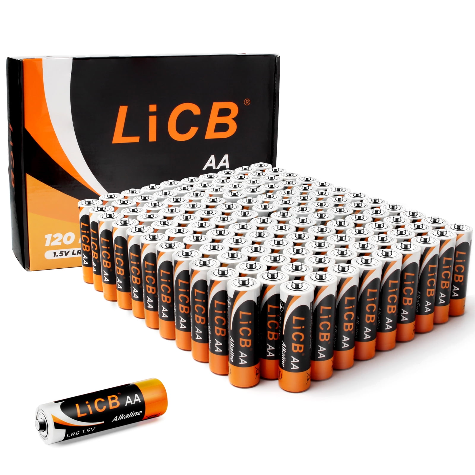 LiCB Alkaline AA Batteries Value Pack (120 Pack), 1.5 Volts Long ...