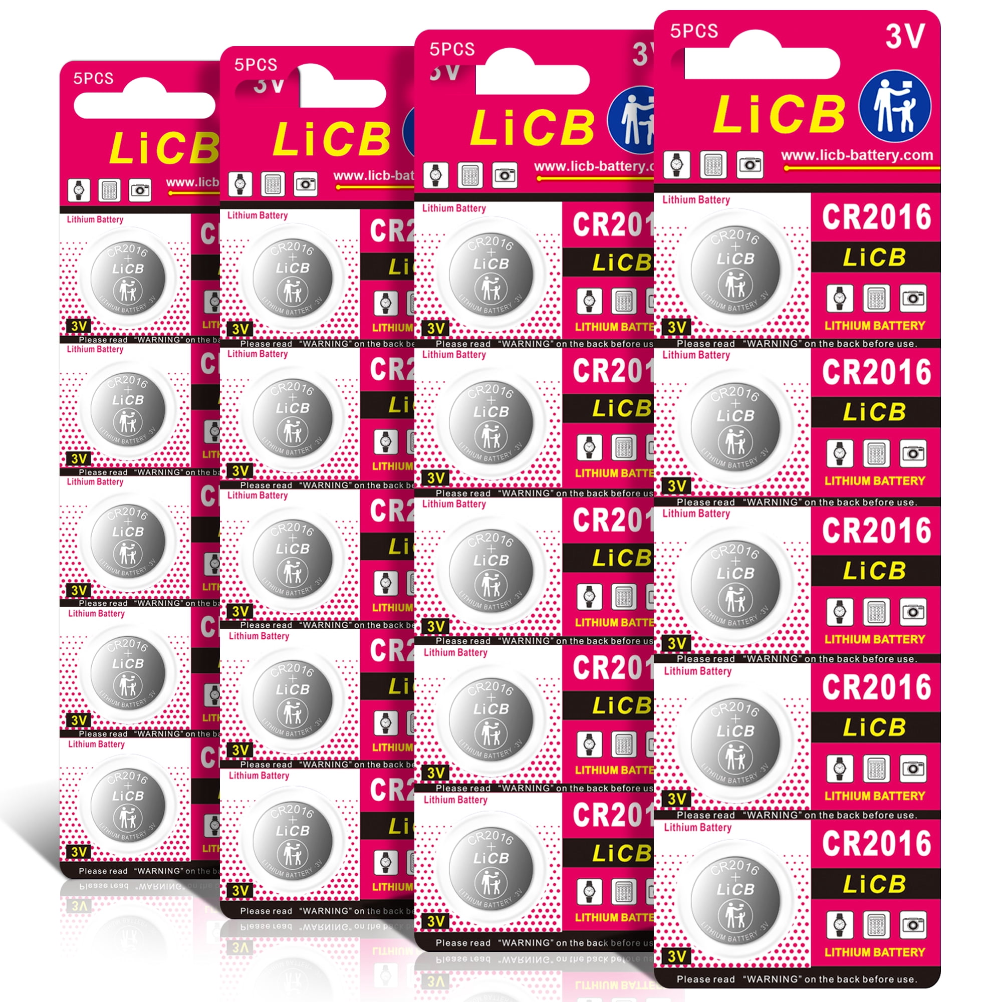 LiCB, Lithium Batteries, CR2016, 3 Volt Coin & Button Cell 20 Pack ...