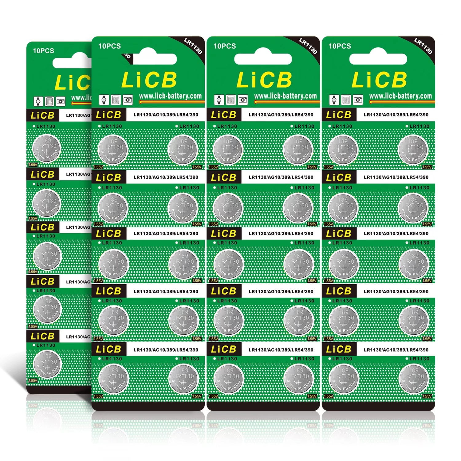 LiCB LR1130 AG10 1.5V alkaline button cell batteries 40-pack reliable power - Walmart.com